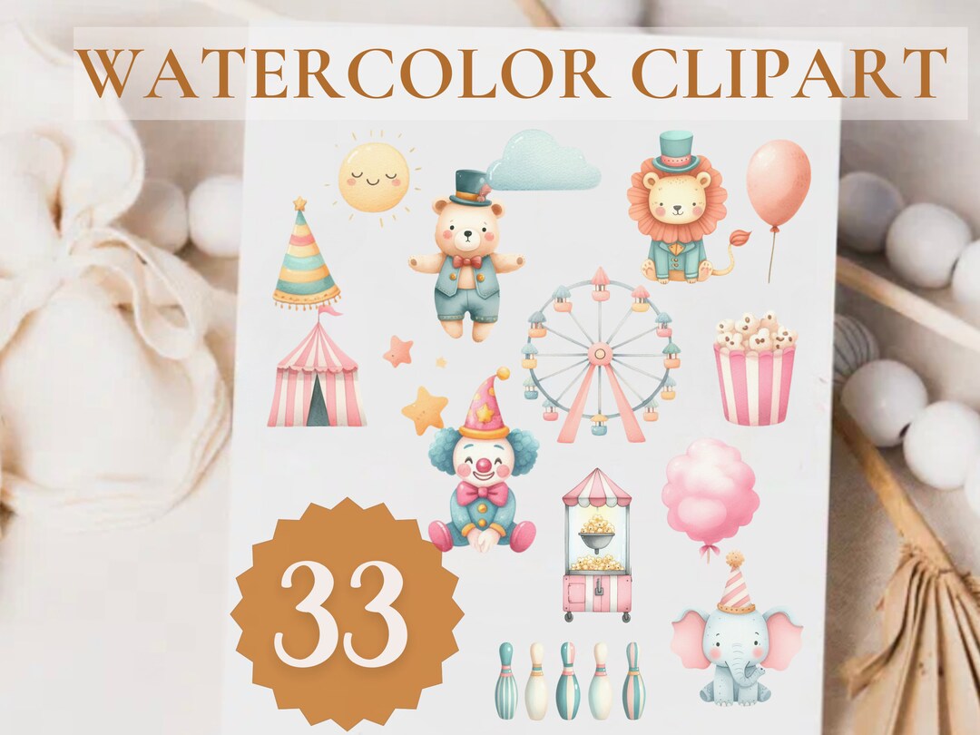 33 Circus Watercolor Png Clowns Clipart - Etsy