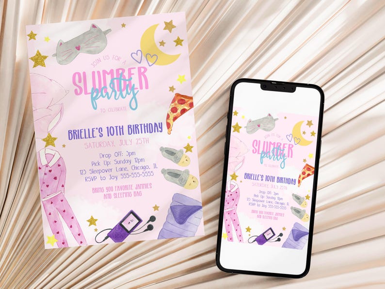 Girl Slumber Party Invitation Sleepover Birthday Party - Etsy