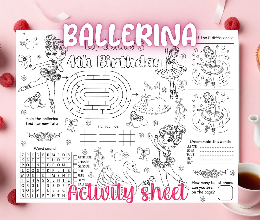 Ballerina Activity Sheet Printable • Ballet Placemats • Kids Ballerina ...