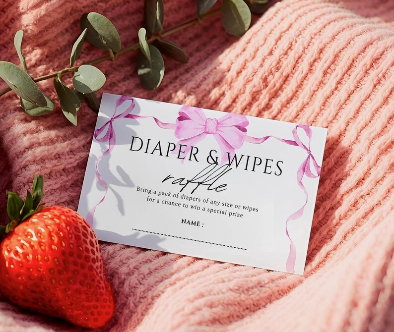 Printable Diapers and Wipes Raffle Game | Pink Bow Coquette Baby Shower ...