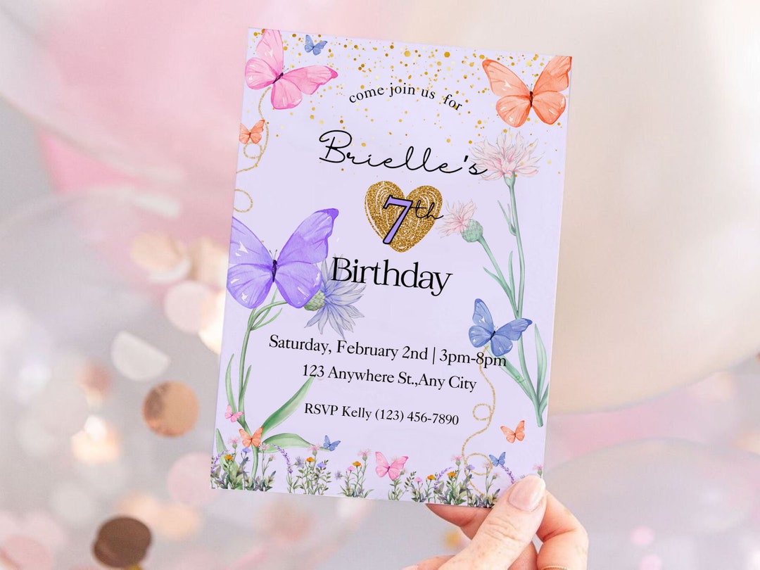 Pastel Butterfly Birthday Invitation, Floral Butterfly Invite - Etsy