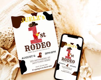 Editable First Rodeo Birthday Invitation, Rodeo 1st Birthday Invitation ...