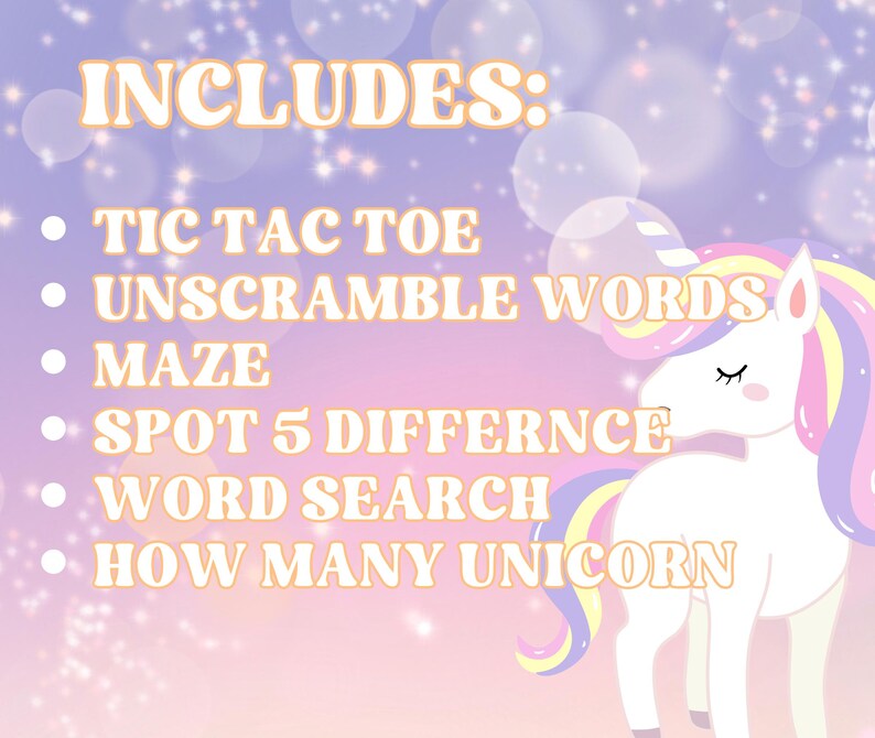 Unicorn Activity Sheet Printable | Kids Unicorn Party Games | Unicorn ...