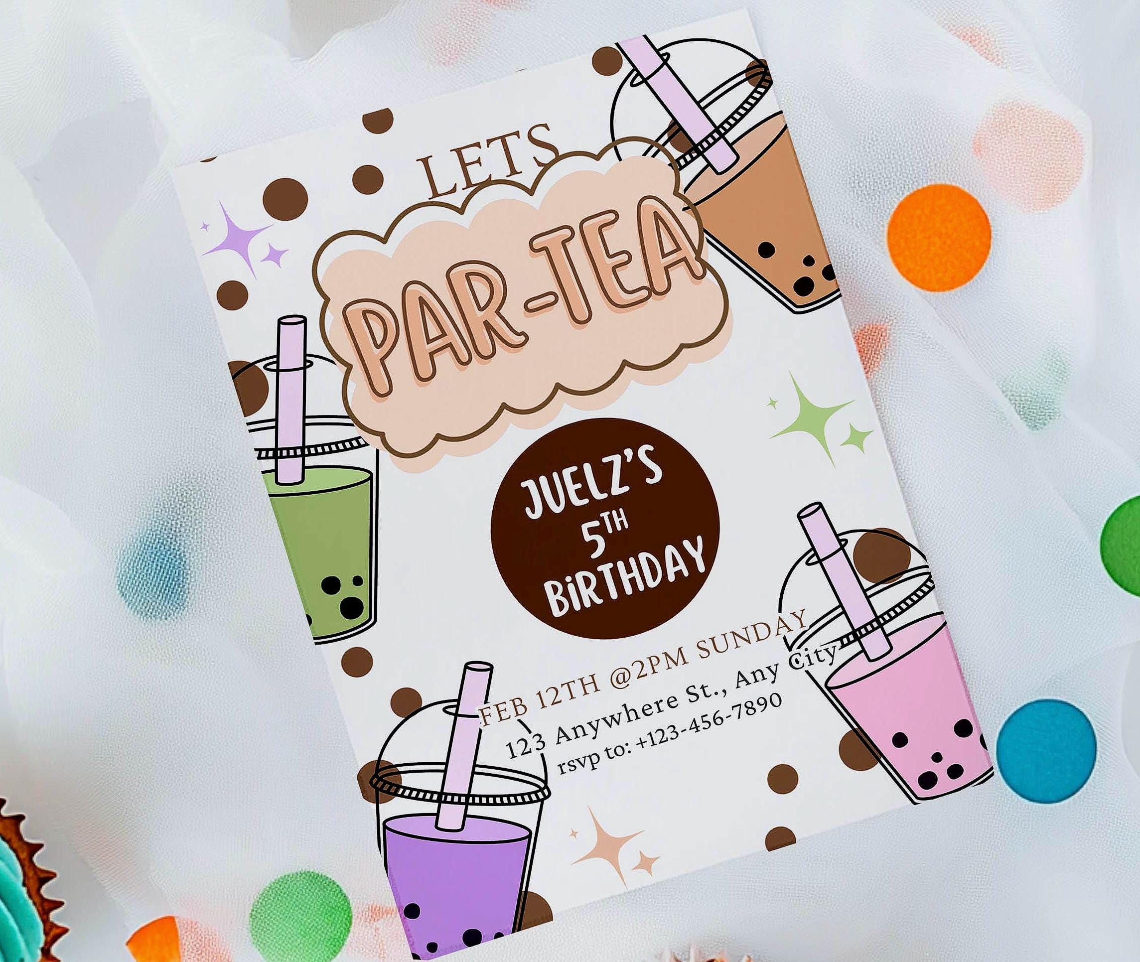 Boba Tea Birthday Invitation | Kawaii Bubble Tea Party Invite ...