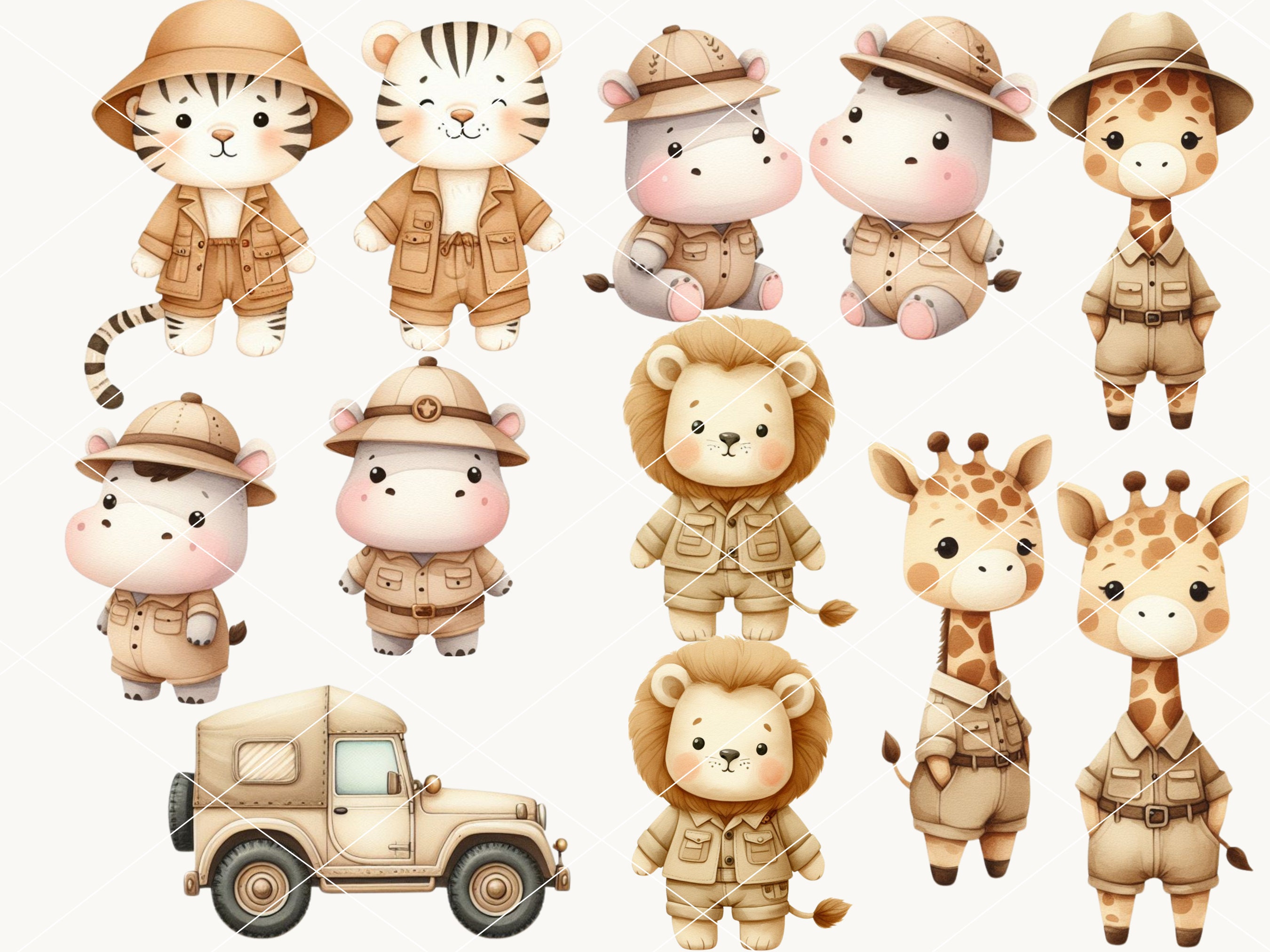24 Safari Animals Set Watercolor Png Clipart. - Etsy