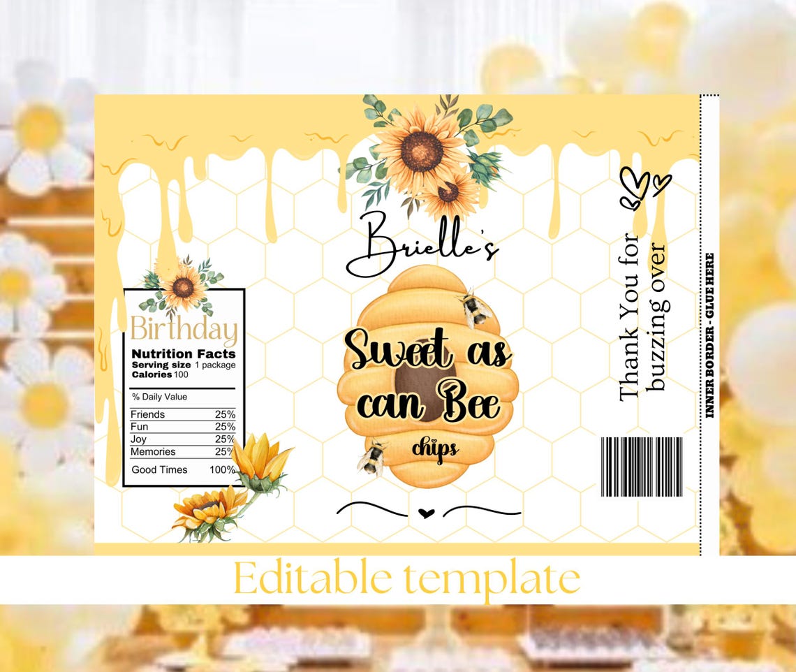 Bee Chip Bags Digital Template | Bee Party Favor | Bee-themed Chip ...