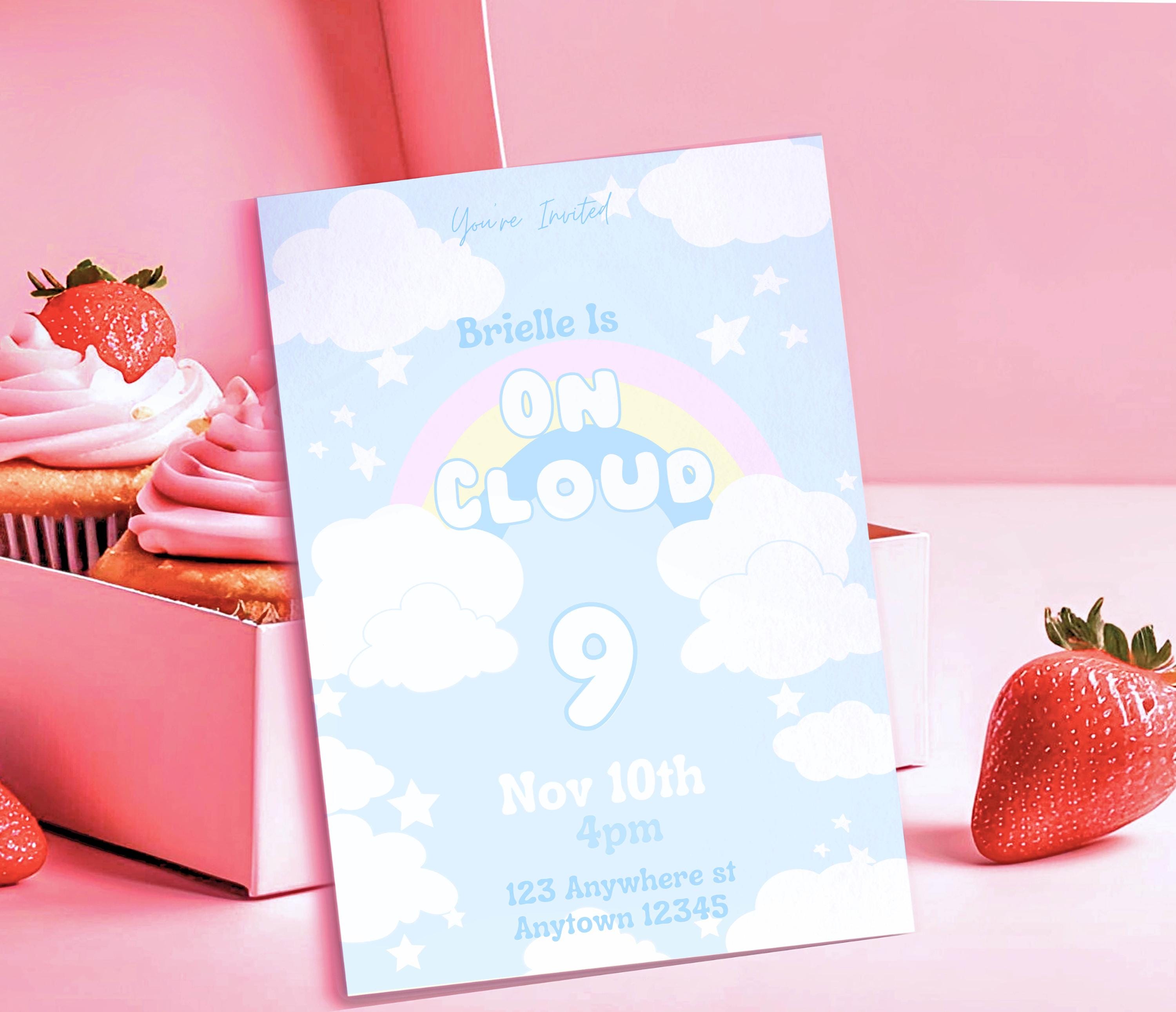 Cloud 9 Birthday Invitation | Cloud 9 Party | 9th Birthday Invitation ...