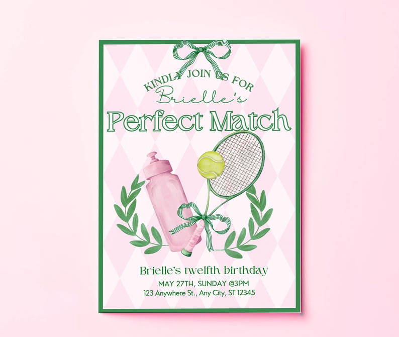 Girls Tennis Birthday Digital Invitation | Tennis-themed Party Invite ...