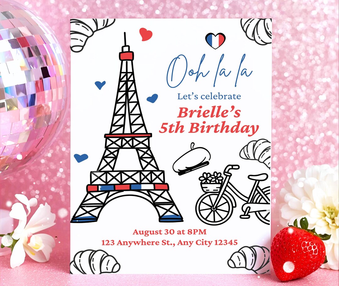 Paris-themed Birthday Invitation | Elegant Eiffel Tower Parisian Party ...