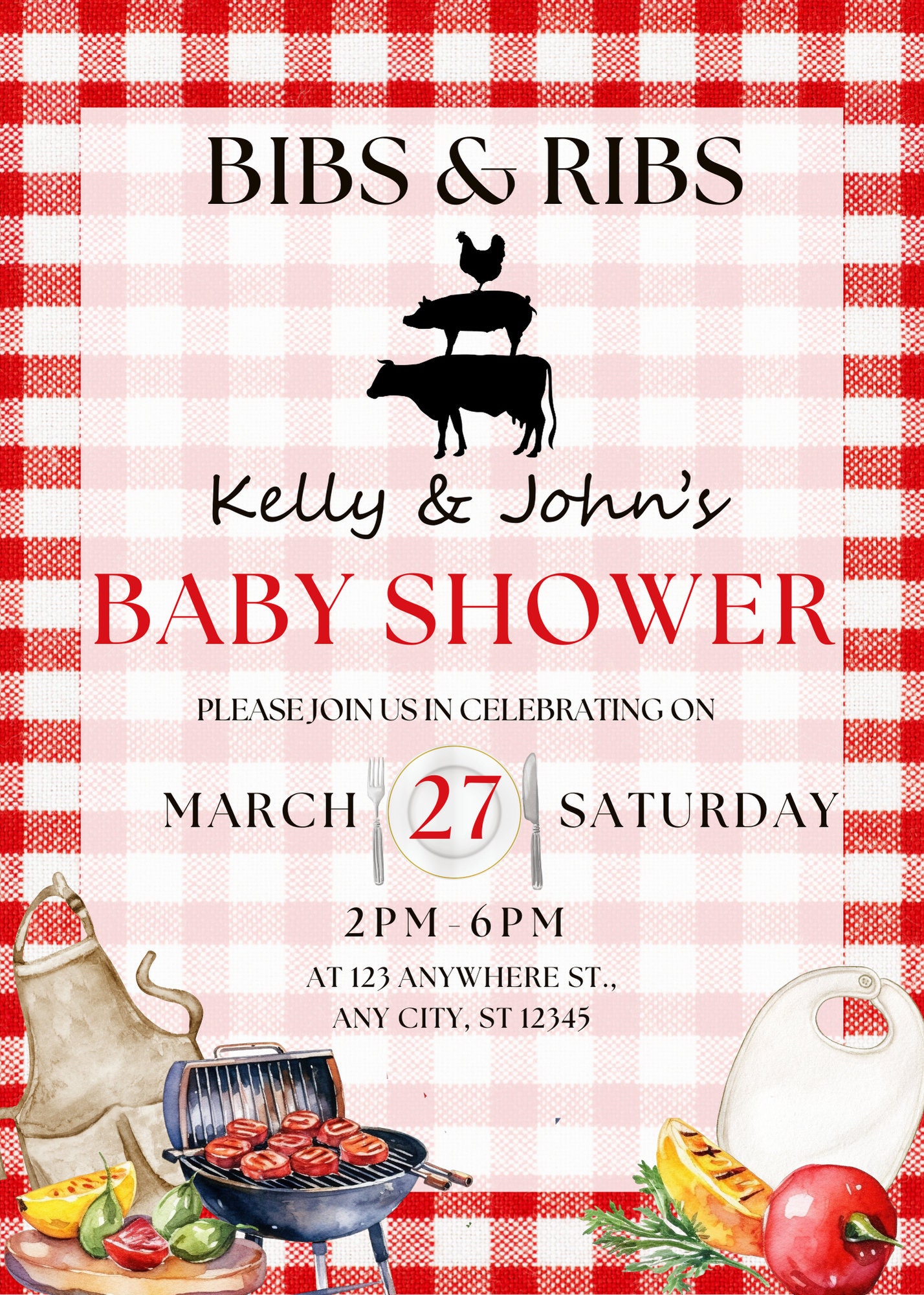 Bibs and Ribs Baby Shower | Babyq Printable Invitation - Etsy