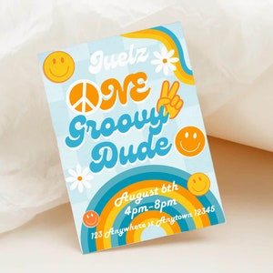 One Groovy Dude Birthday Invitation - Etsy