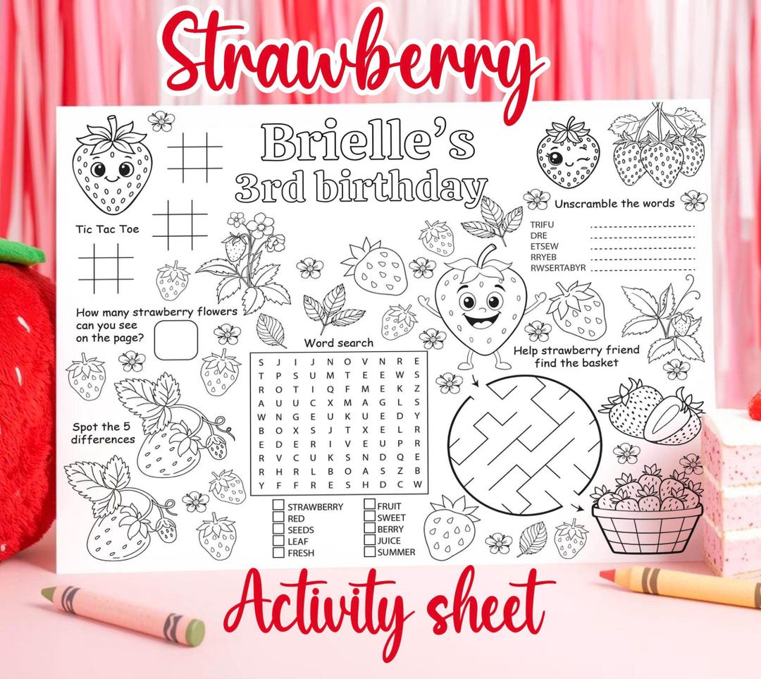 Strawberry Activity Sheet Printable | Kids Party Games | Maze Word ...