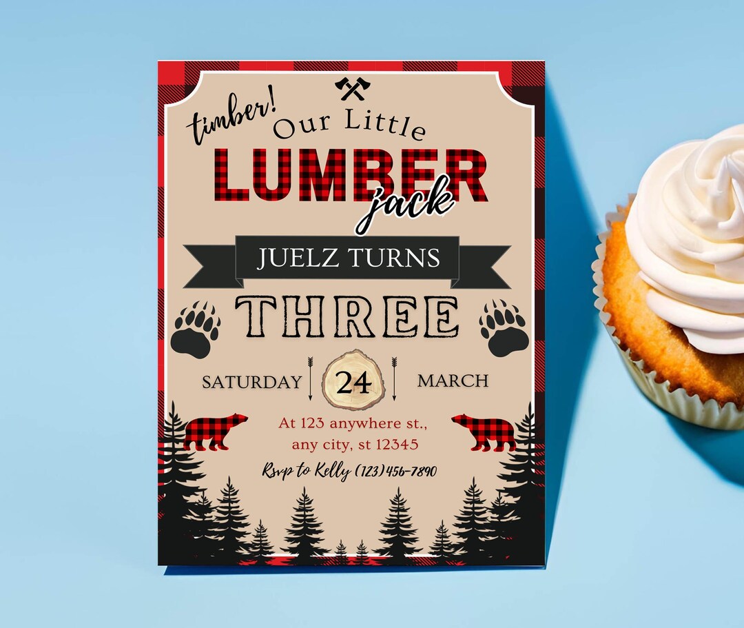 Lumberjack Birthday Invitation Flannel-themed Digital Party Invite ...