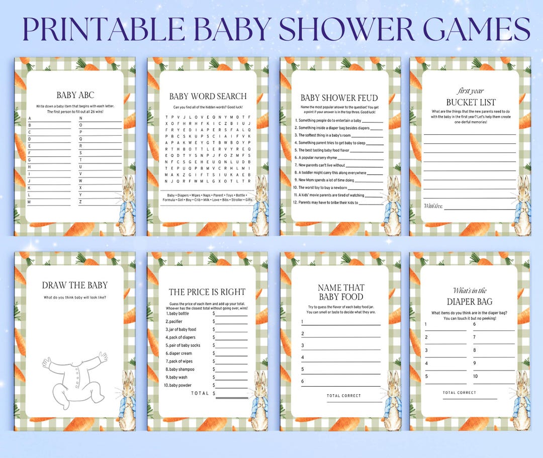 8 Vintage Rabbit Baby Shower Games | Cottage Core Printable Games ...