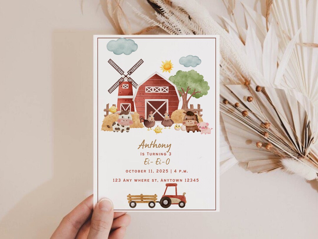Farm Birthday Invitation, Barn House Birthday Invite - Etsy