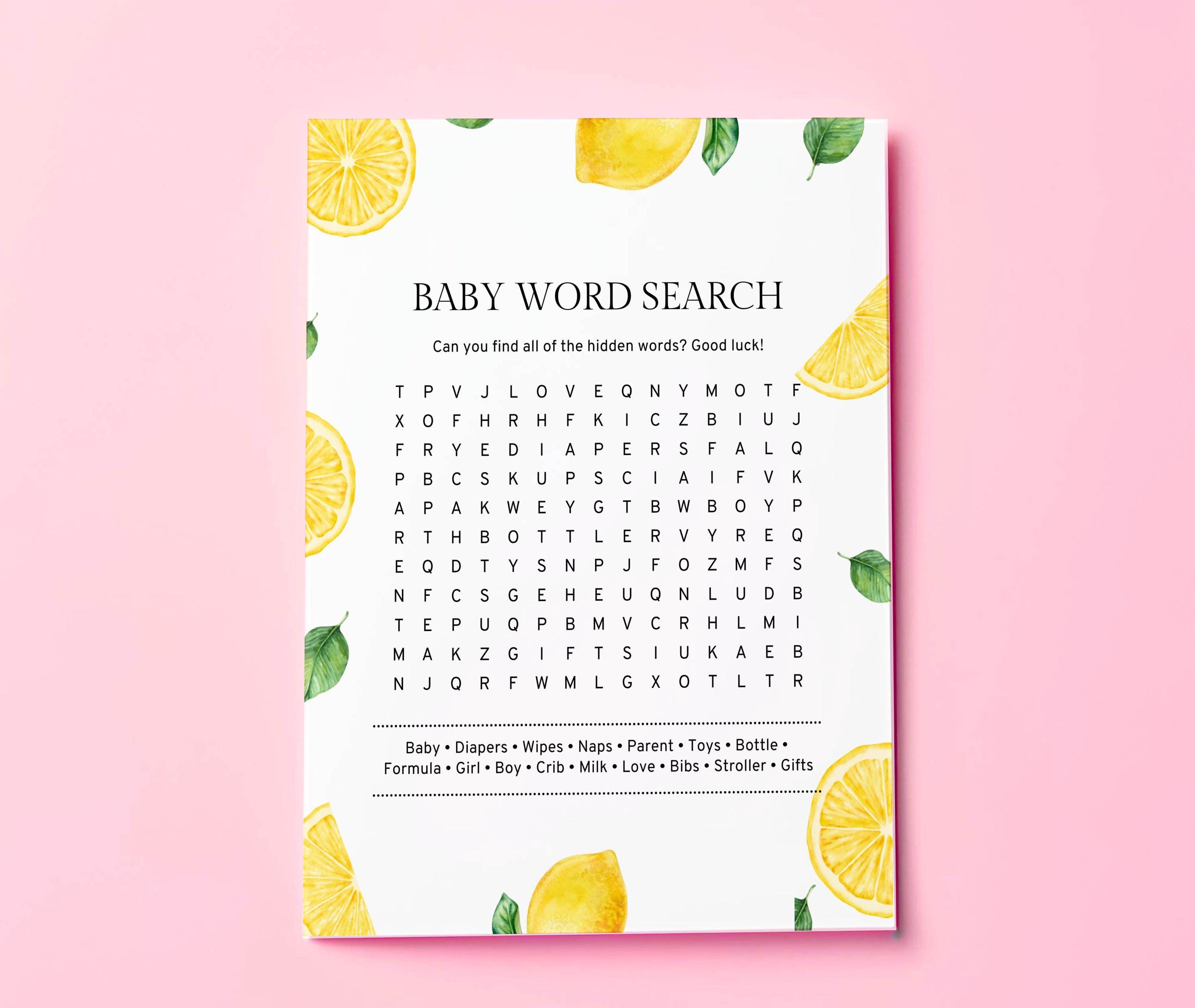 8 Lemon Baby Shower Games | Citron-themed Printable Games Set | Citrus Fun Baby Shower Party ...