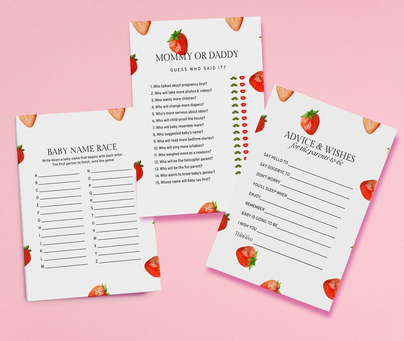 7 Strawberry Baby Shower Games | Berry-themed Printable Games Set | Fun ...