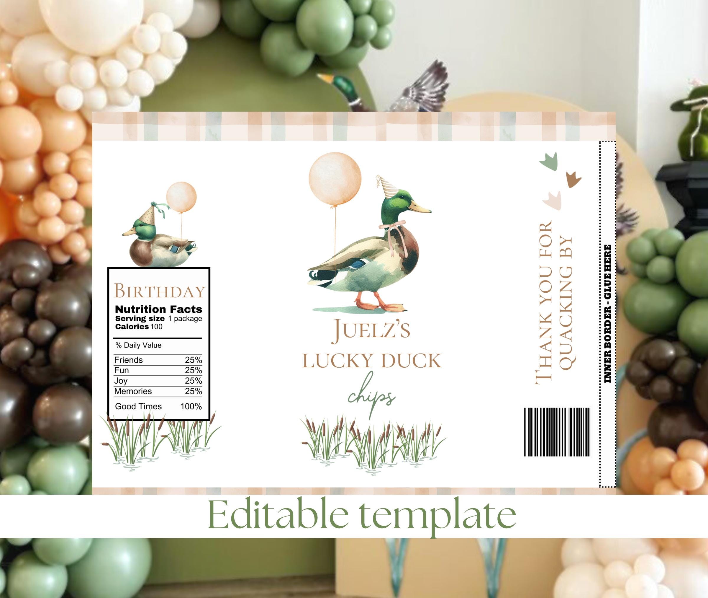 Editable Lucky Duck Chip Bag Template – Duck Birthday Favor Printable ...