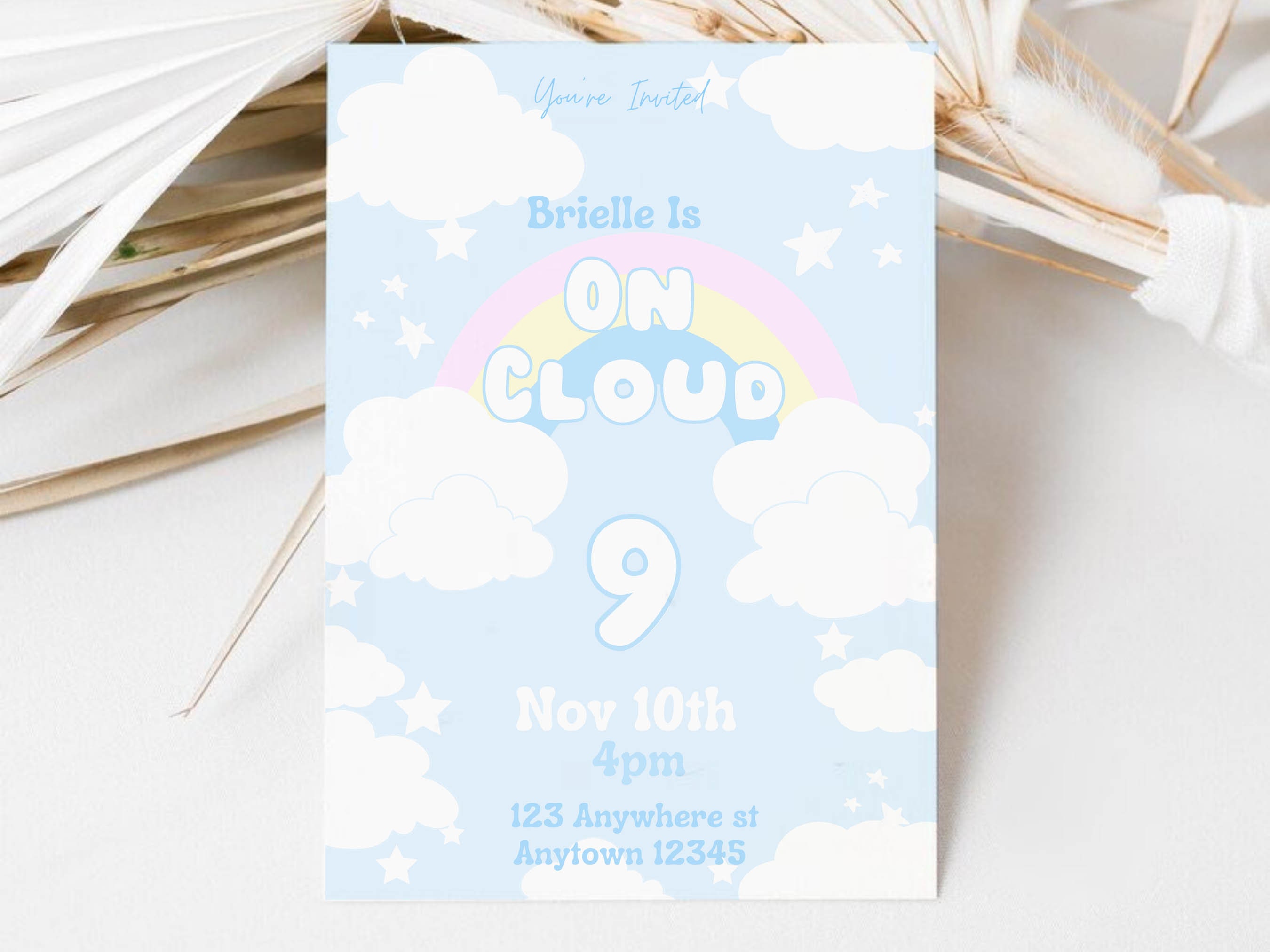 Cloud 9 Birthday Invitation Cloud 9 Party 9th Birthday Invitation - Etsy