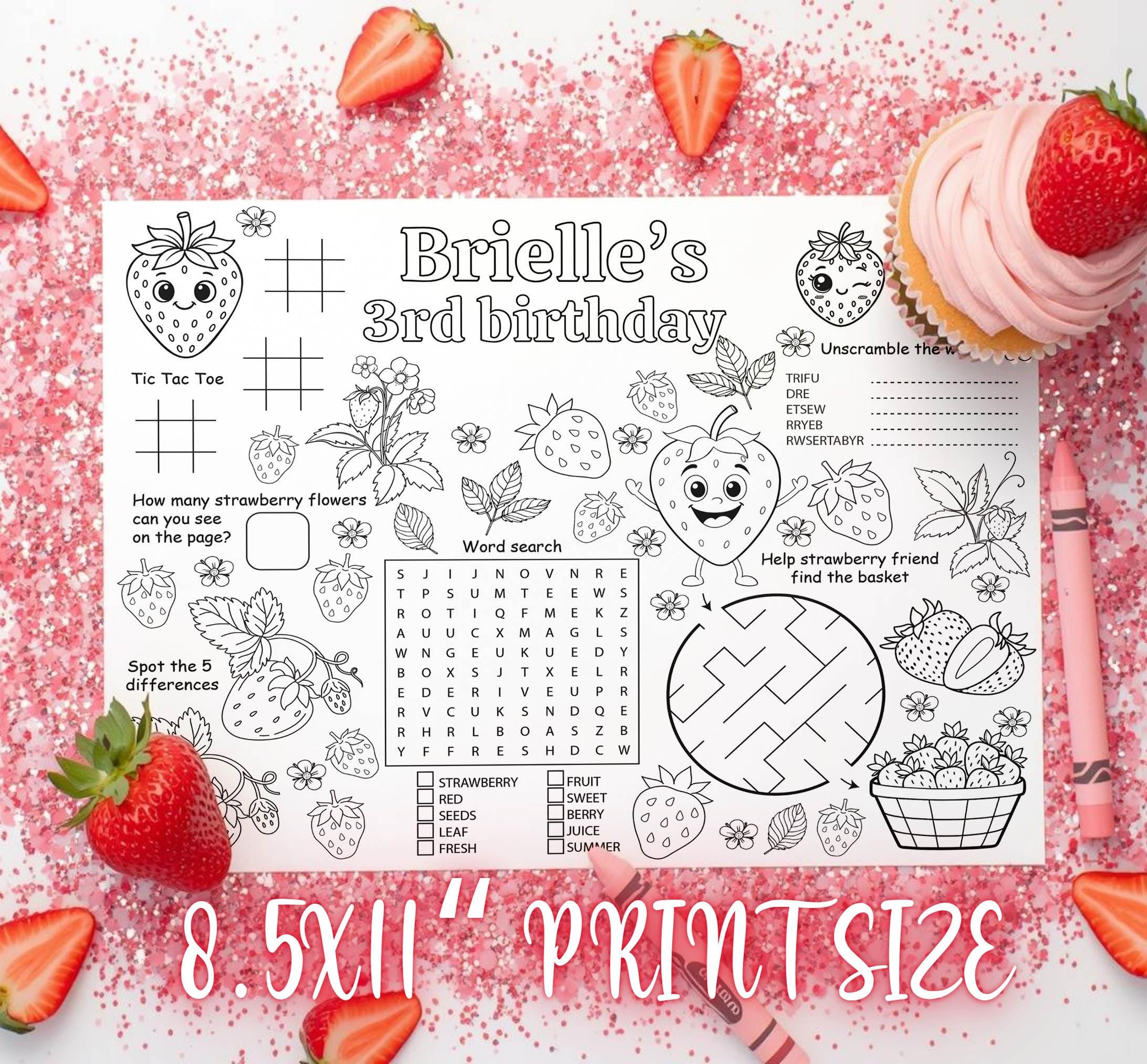 Strawberry Activity Sheet Printable | Kids Party Games | Maze Word ...