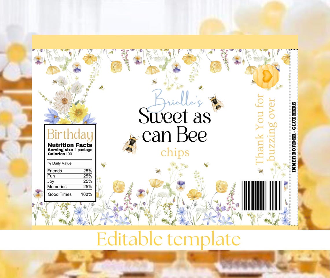 Bee Chip Bags Digital Template | Bee Party Favor | Bee-themed Chip ...
