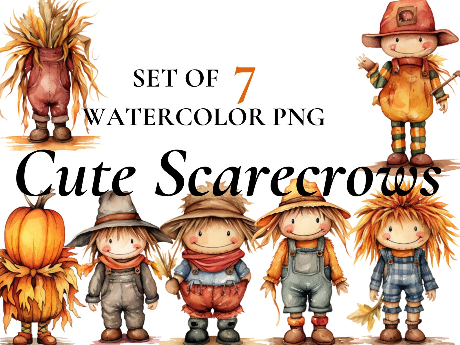 7 Fall Scarecrows Clipart Fall Png Autmun Scarecrows Clipart Cute