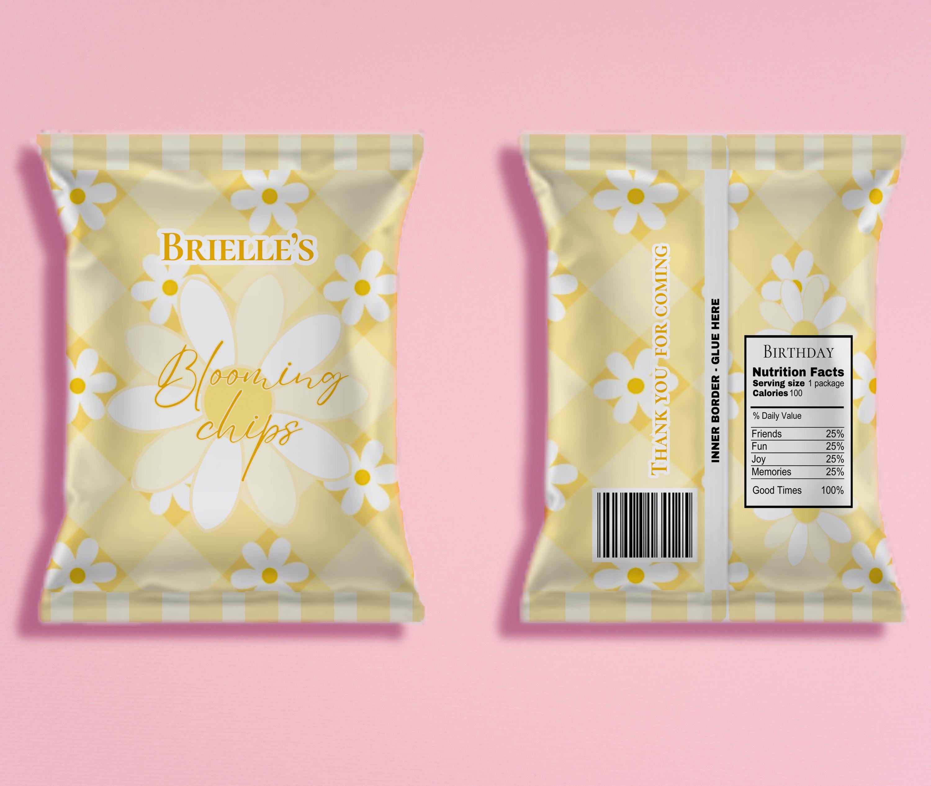 Daisy Flower Chip Bag Template | Boho Digital Party Favor | Floral Chip ...