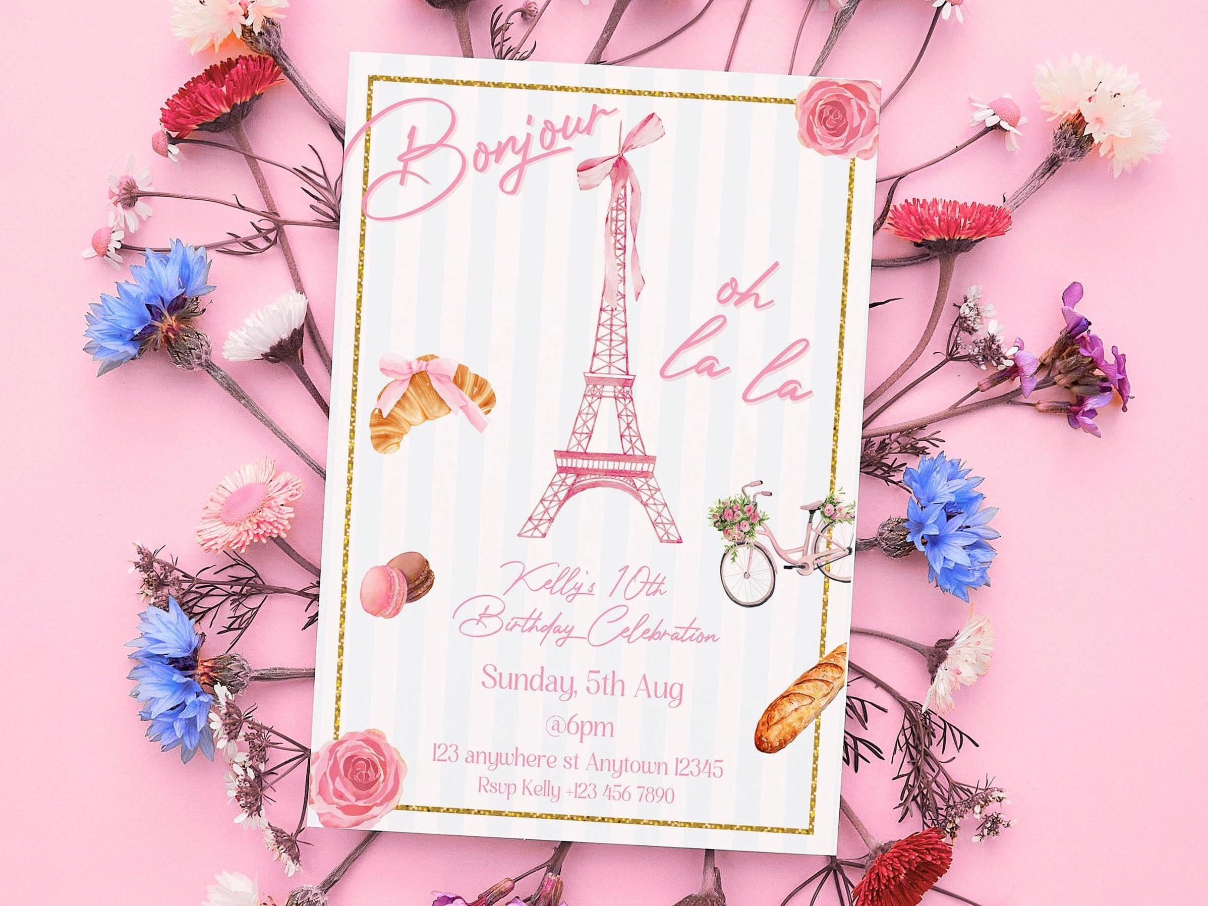 Paris-themed Birthday Invitation | Elegant Eiffel Tower Parisian Party ...
