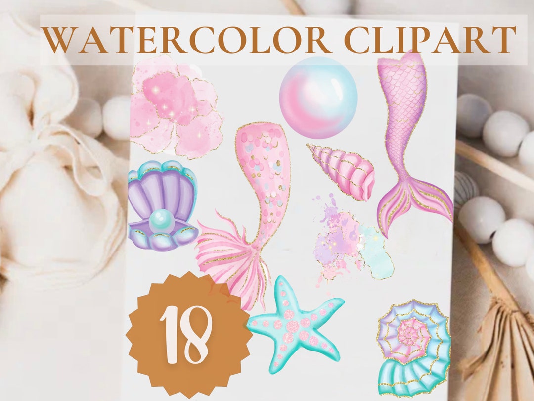 18 Mermaid Tail Watercolor Png Seashell Clipart - Etsy