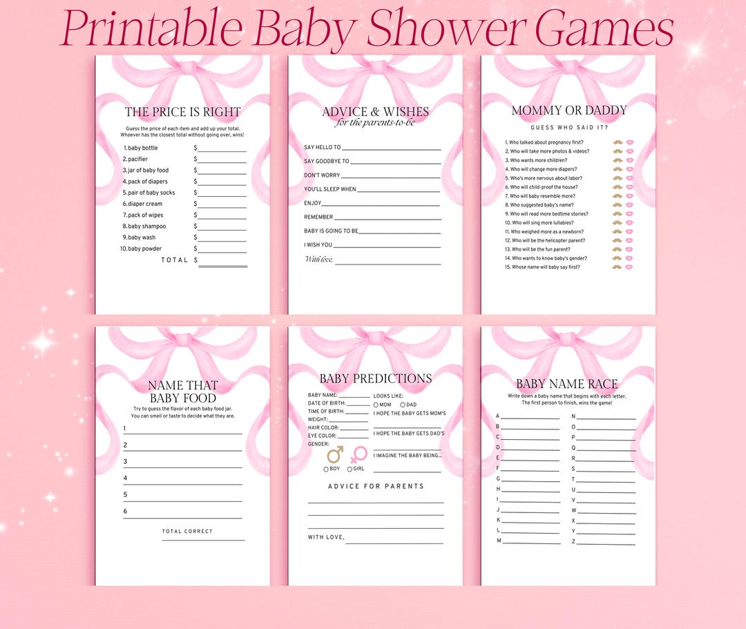 7 Coquette Baby Shower Printable Games Coquette Baby Prediction, Name ...