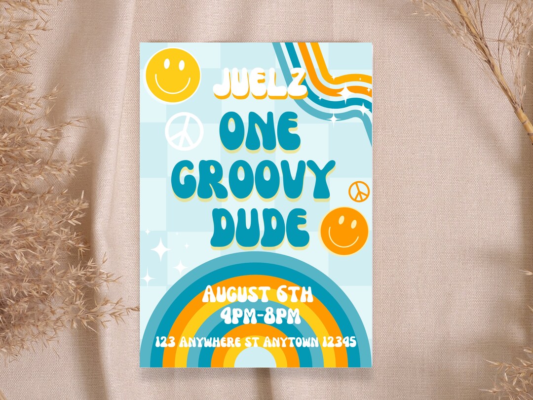 One Groovy Dude Birthday Invitation - Etsy