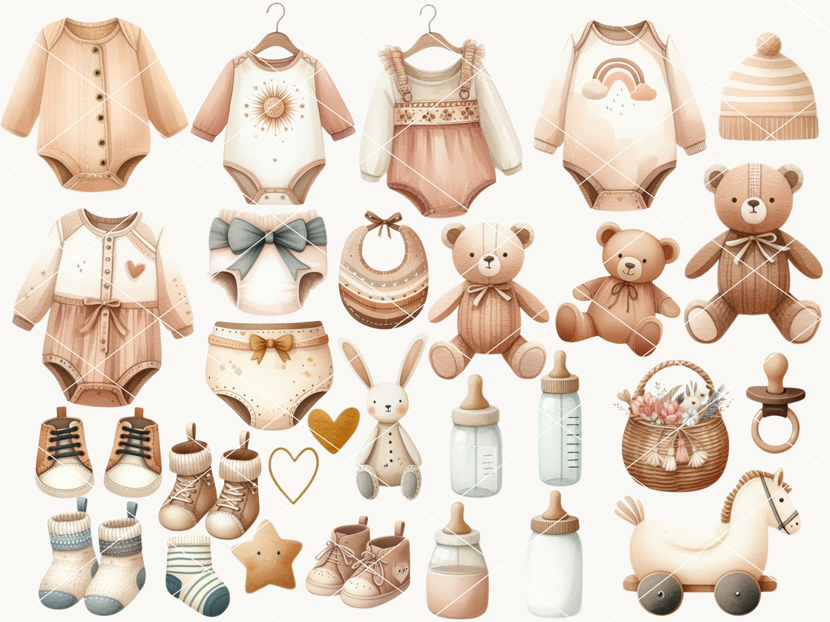 Boho Neutral Nursery Clipart | Boho Baby Shower Onesies Clipart - Etsy