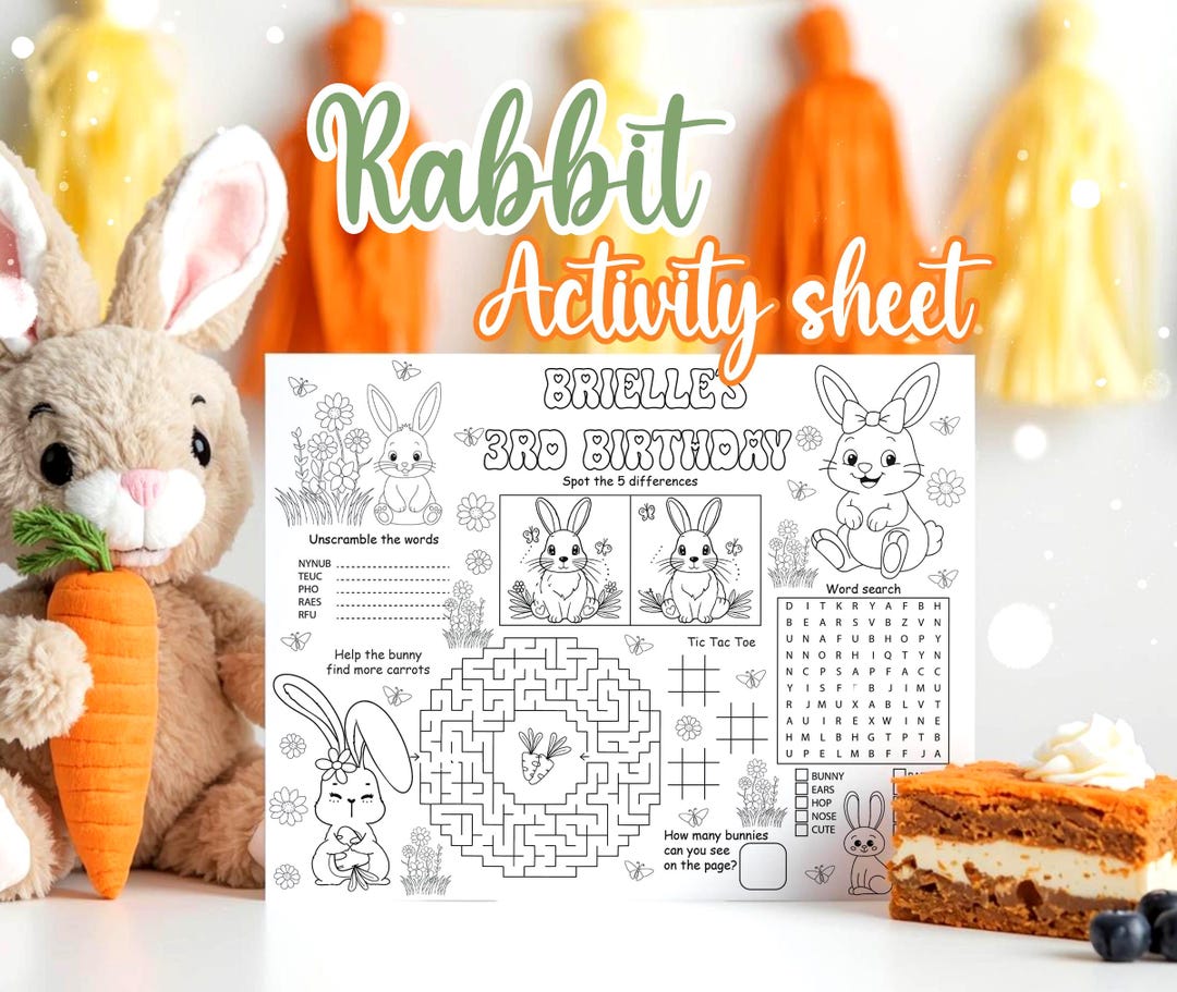 Rabbit Activity Sheet Printable, Kids Bunny Game Page, Bunny Maze, Word ...