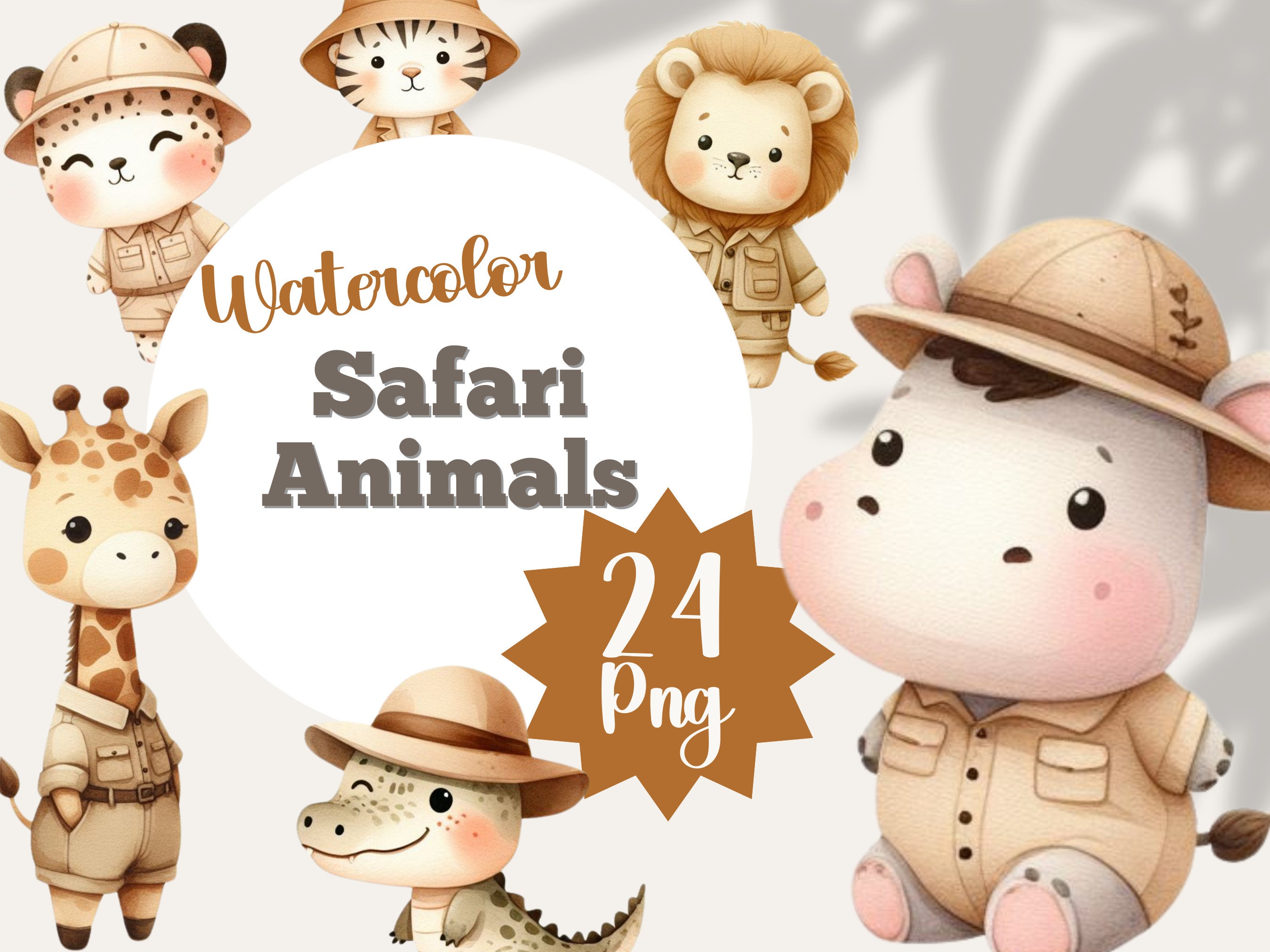 24 Safari Animals Set Watercolor Png Clipart. - Etsy