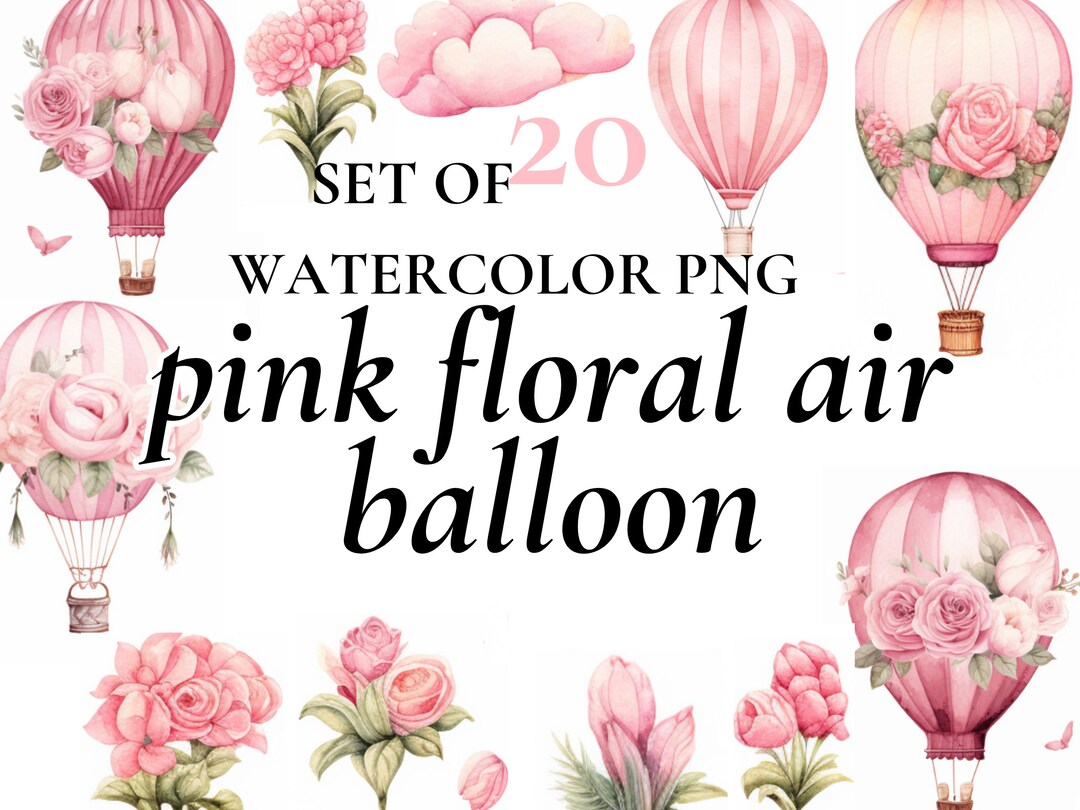 20 Pink Floral Hot Air Balloon Clipart | Pink Floral Png | Hot Air ...