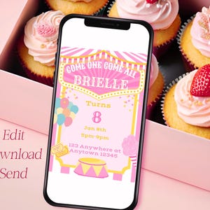 Pink Carnival Birthday Invitation | Girl Circus Invite | Digital Party ...