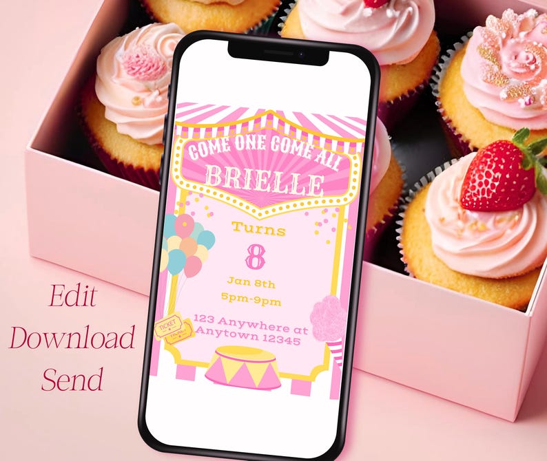Pink Carnival Birthday Invitation | Girl Circus Invite | Digital Party ...