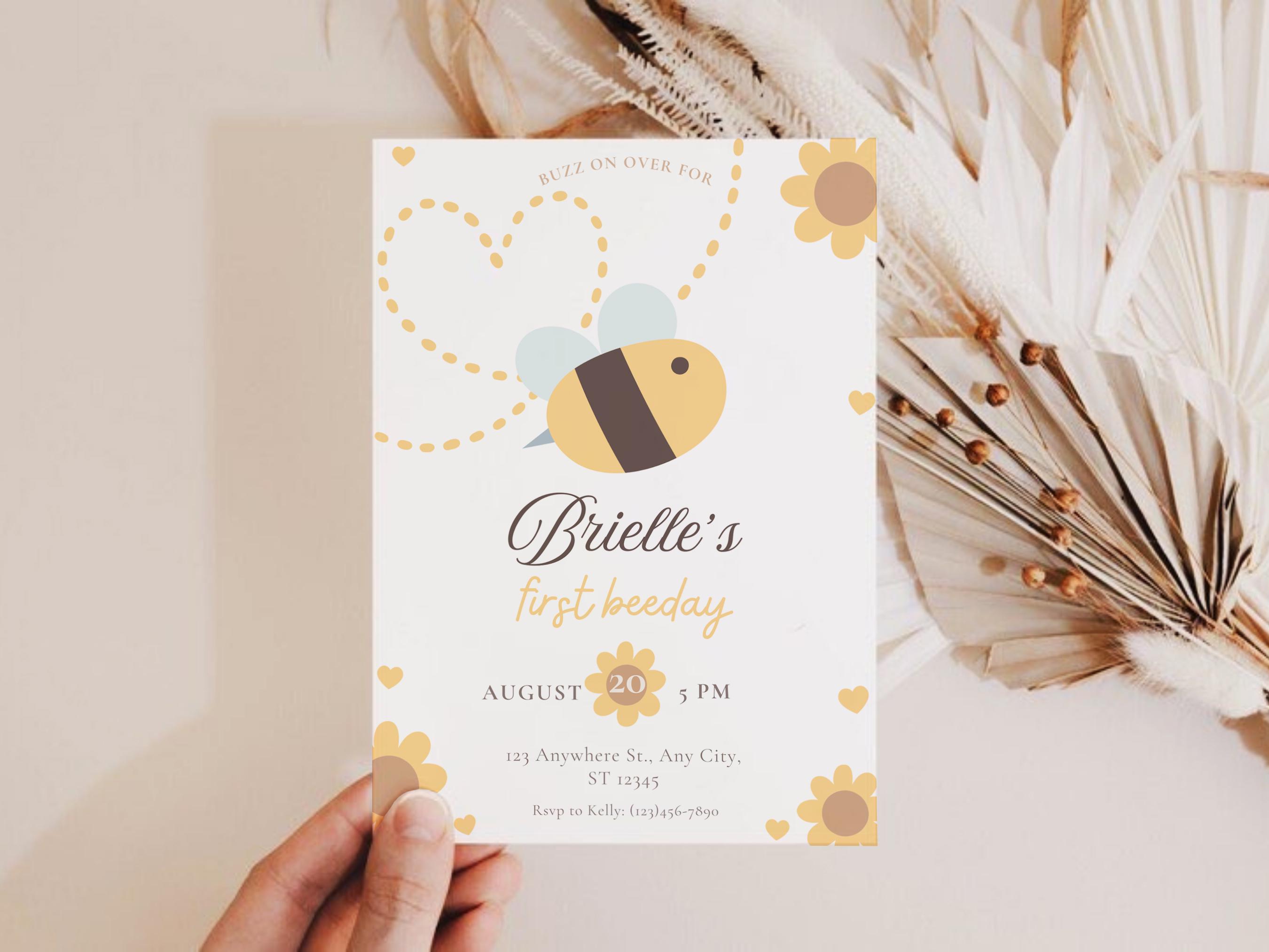 Happy Bee Day Printable Birthday Invitation | Bee Themed Party Invite ...
