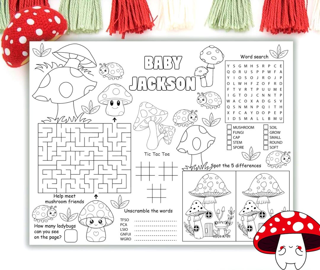 Mushroom Activity Sheet Printable, Cute Mushroom Kids Games Page ...