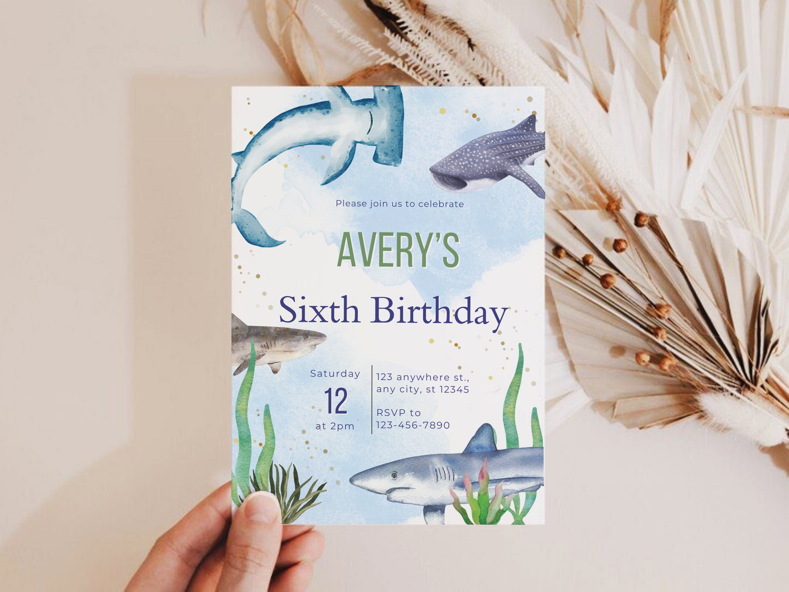 Shark Birthday Invitation Summer Boys Birthday Invite - Etsy