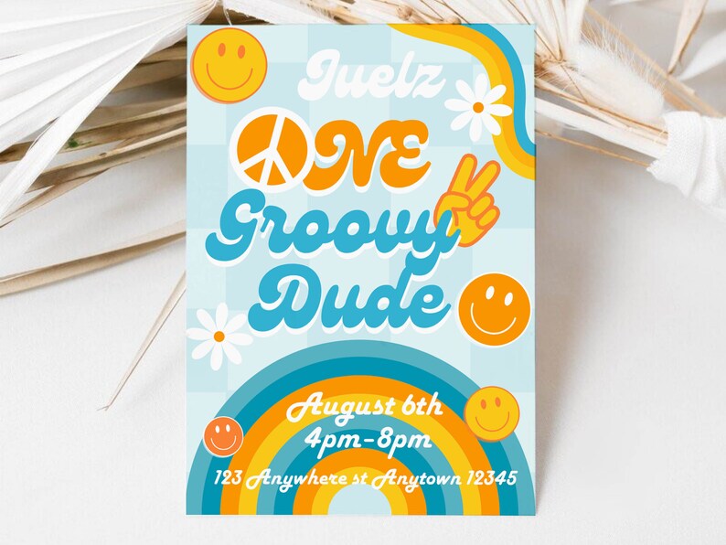 One Groovy Dude Birthday Invitation - Etsy