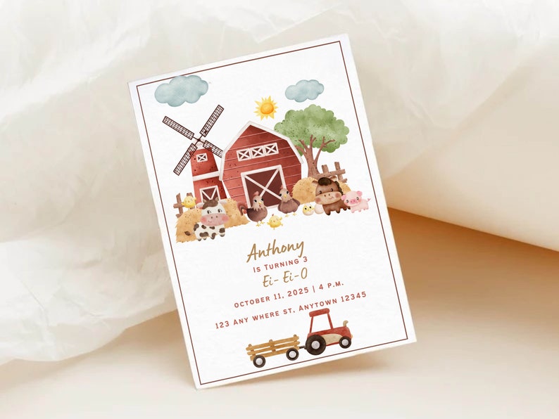 Farm Birthday Invitation, Barn House Birthday Invite - Etsy