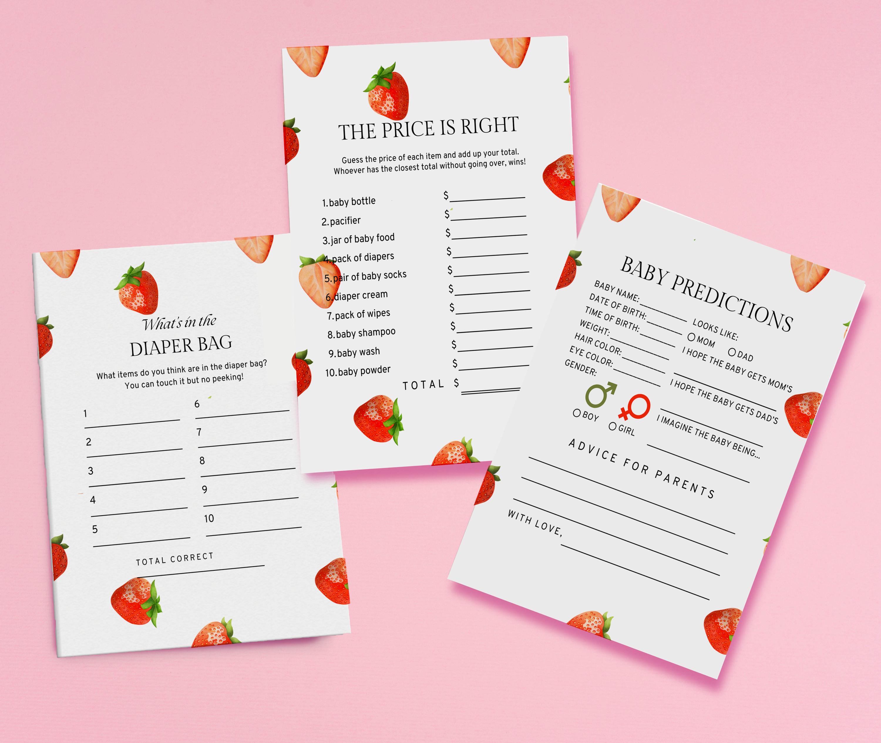 7 Strawberry Baby Shower Games | Berry-themed Printable Games Set | Fun ...