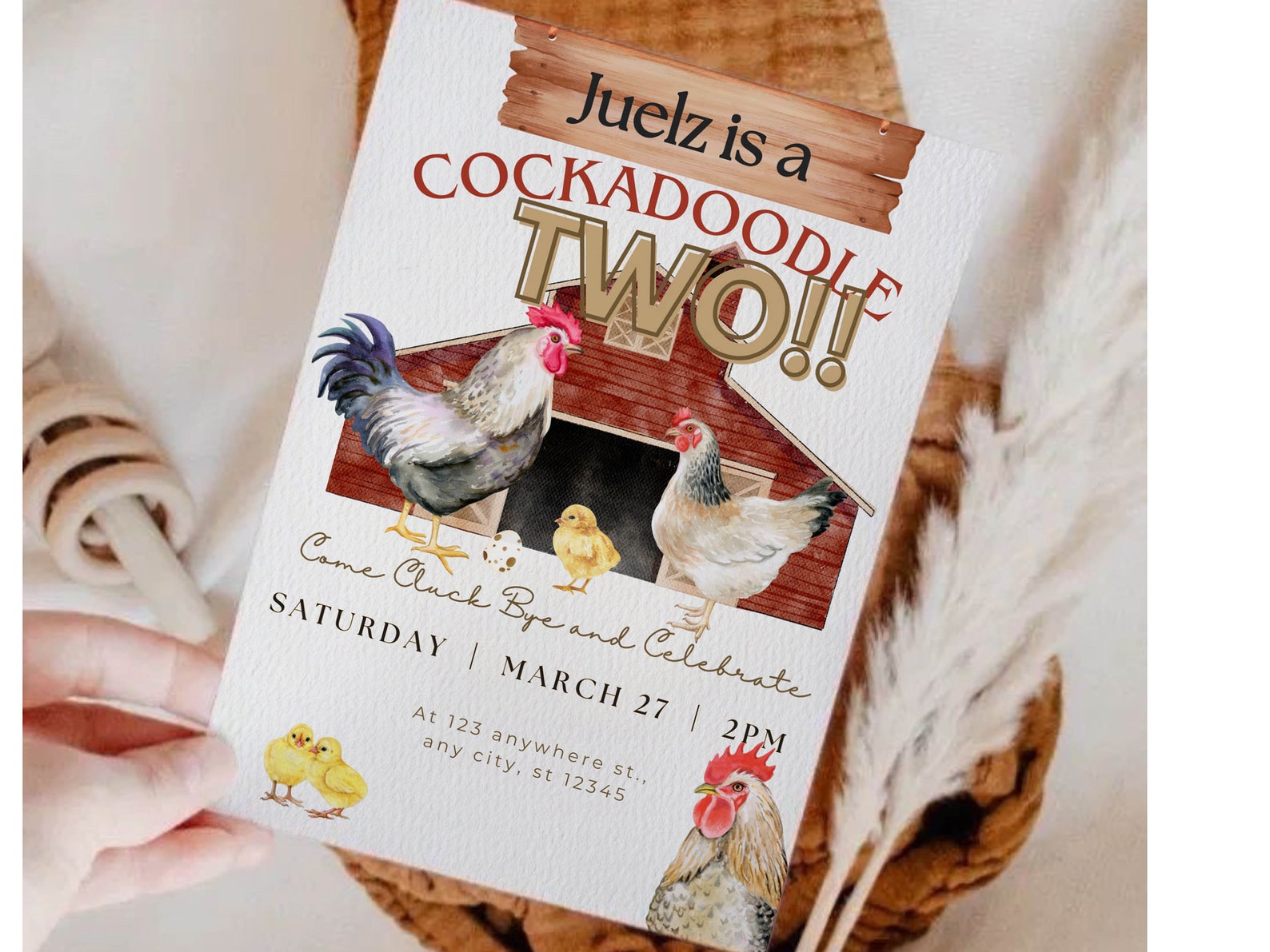 Cockadoodle Two Invitation Second Birthday Cock a Doodle Two - Etsy