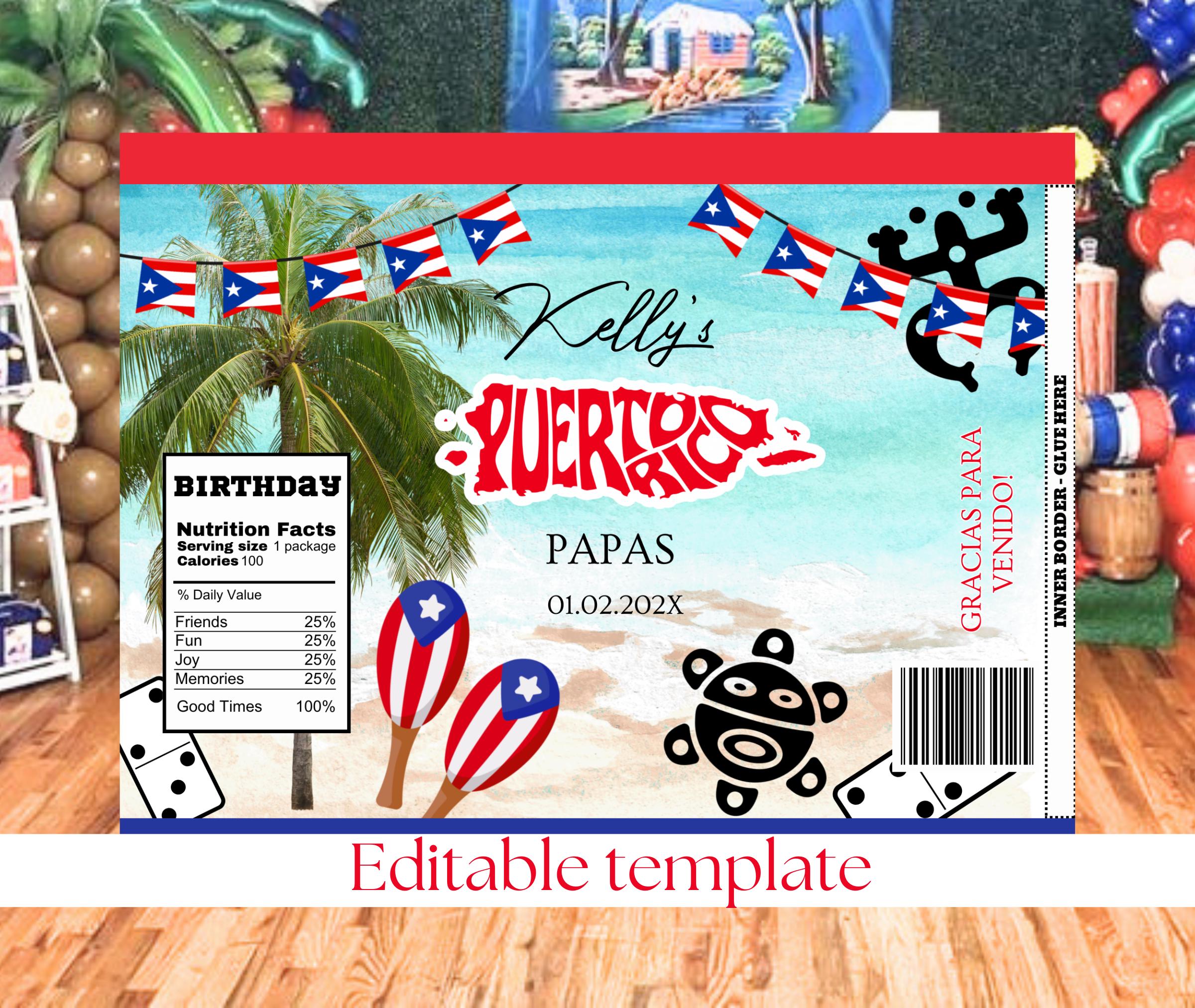 Puerto Rico Chip Bag Template | Puerto Rican Party Favor | Editable ...