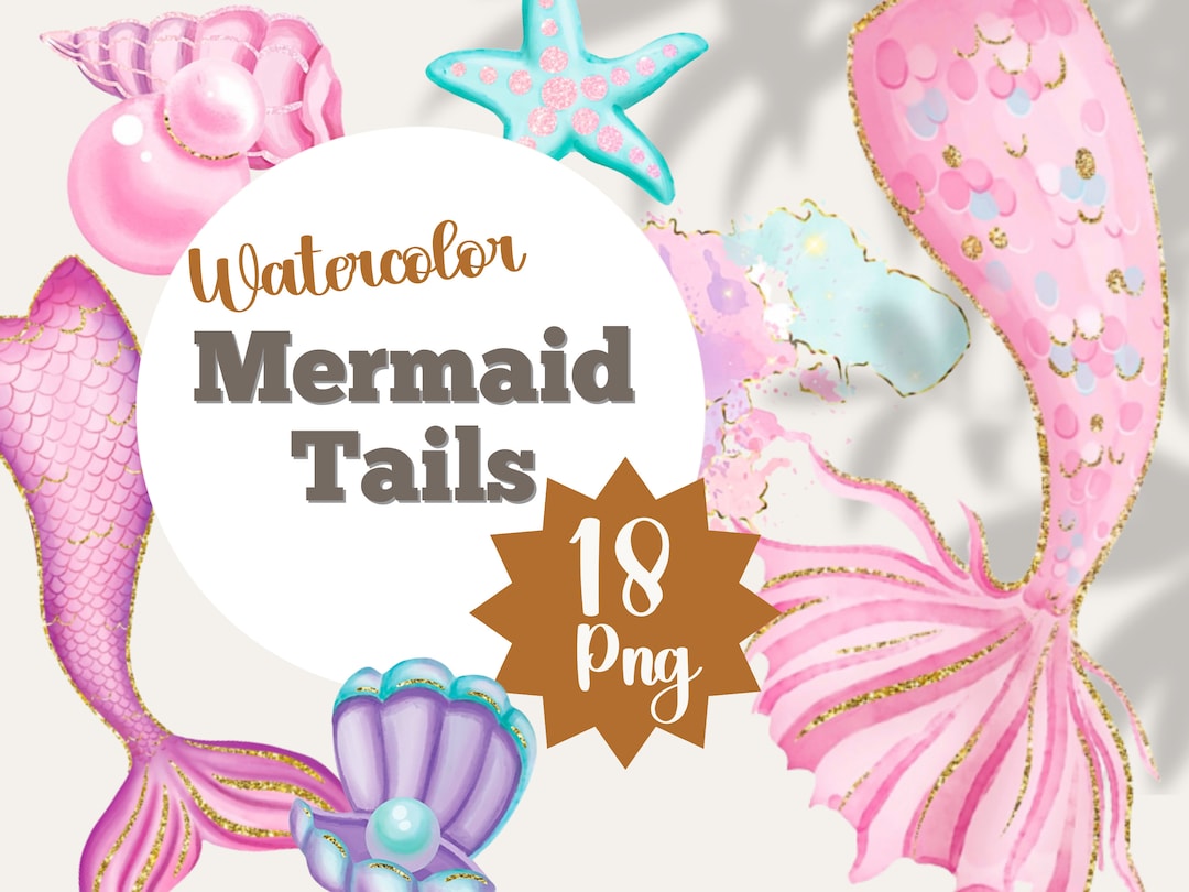 18 Mermaid Tail Watercolor Png Seashell Clipart - Etsy