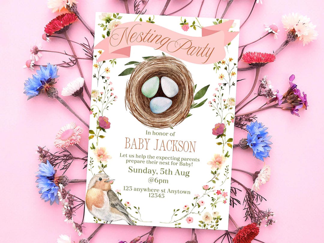 Nesting Themed Baby Shower Invitation | Bird Nest Digital Invite | Baby ...
