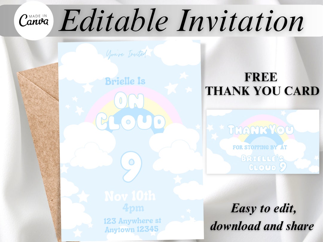 Invitación de cumpleaños de la nube 9 / fiesta de la nube 9 / - Etsy México