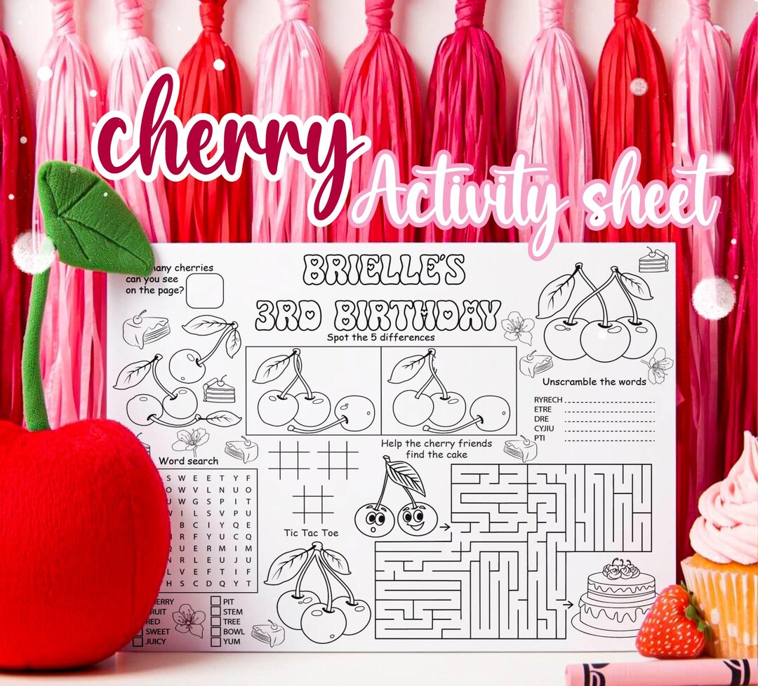 Cherry Activity Sheet Printable, Cute Cherry Kids Games Page, Cherry ...
