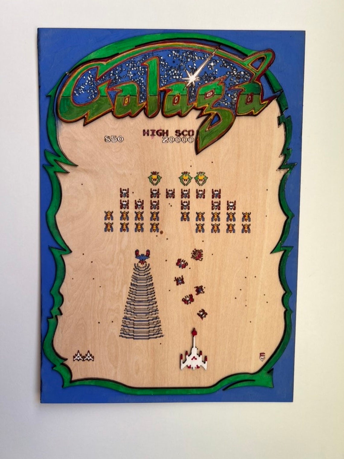 Galaga 3D Wooden Poster Sign Wooden 3D Laser Engraved Gamer Gift Wall ...